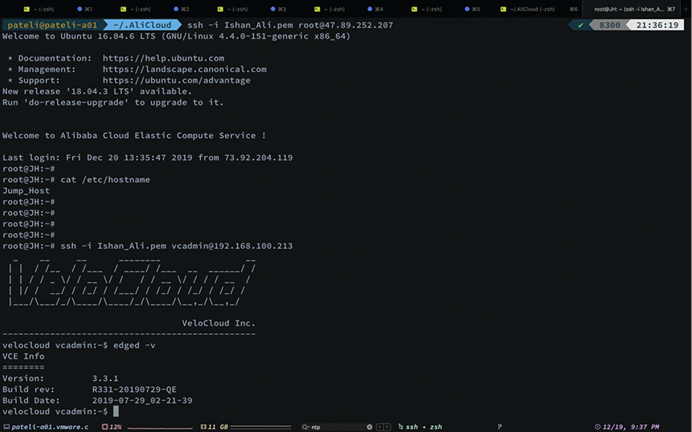 VeloCloud SD-WAN AliCloud - Deployment Guide - SSH to Private IP of the Edge from Jump Host - Arista