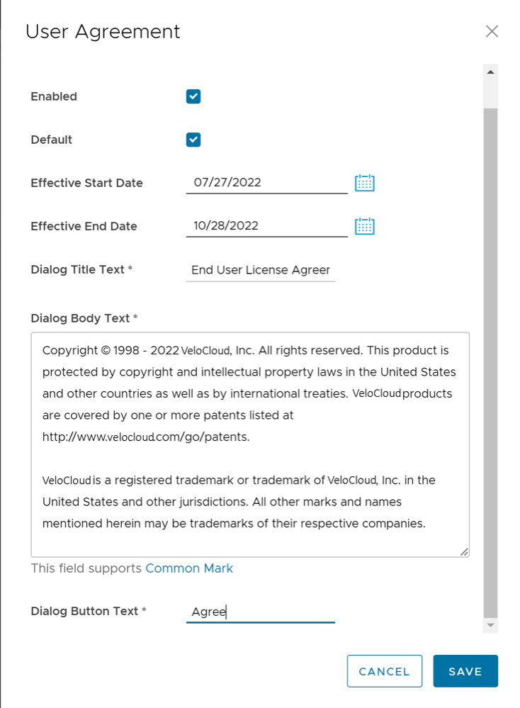 VeloCloud SD-WAN 5.2 - Operator Guide - Manage User Agreements - Arista