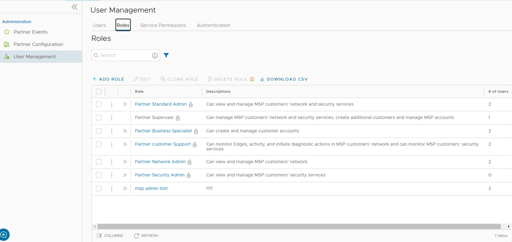 VeloCloud SD-WAN 6.0 - Partner Guide - User Management-Partner - Arista