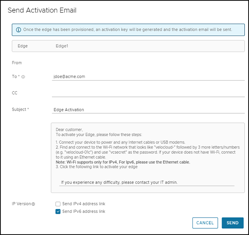 VeloCloud SD-WAN 6.4 - Administration Guide - Activate Edges - Arista