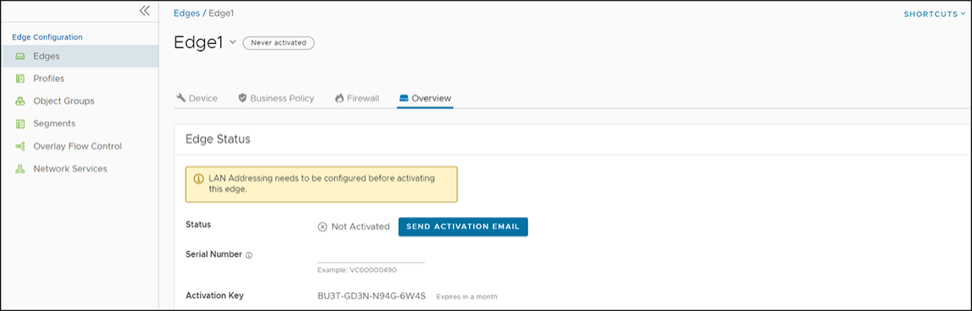 VeloCloud SD-WAN 6.4 - Administration Guide - Activate Edges - Arista