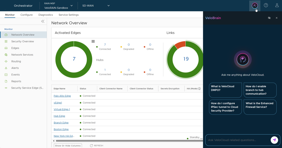 VeloCloud VeloBrain 6.4 - User Guide - Launching VeloBrain Knowledge Assistant - Arista